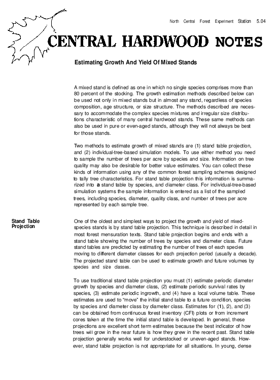 (PDF) Estimating Growth and Yield of Mixed Stands | burnell C fischer ...