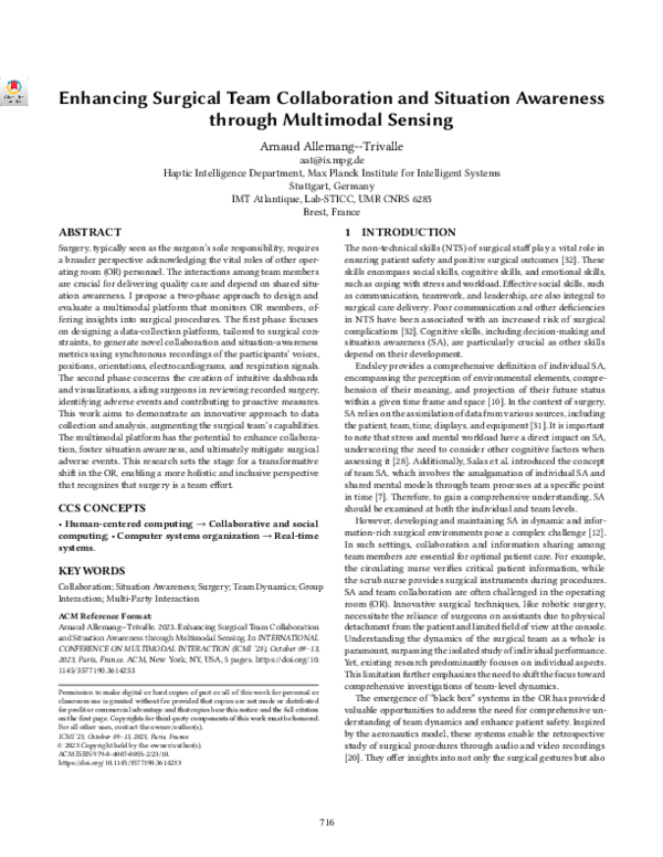 (PDF) Enhancing Surgical Team Collaboration and Situation Awareness through Multimodal Sensing ...