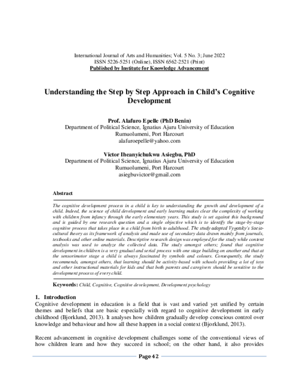 (PDF) Understanding the Step by Step Approach in Child's Cognitive Development