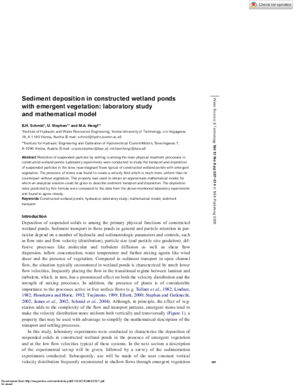 (PDF) Sediment deposition in constructed wetland ponds with emergent vegetation: laboratory ...