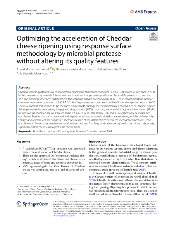 (PDF) Optimizing the Acceleration of Cheddar Cheese Ripening Using Response Surface Methodology ...