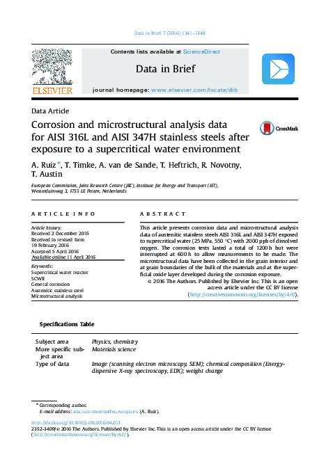 (PDF) Corrosion and microstructural analysis data for AISI 316L and AISI 347H stainless steels ...