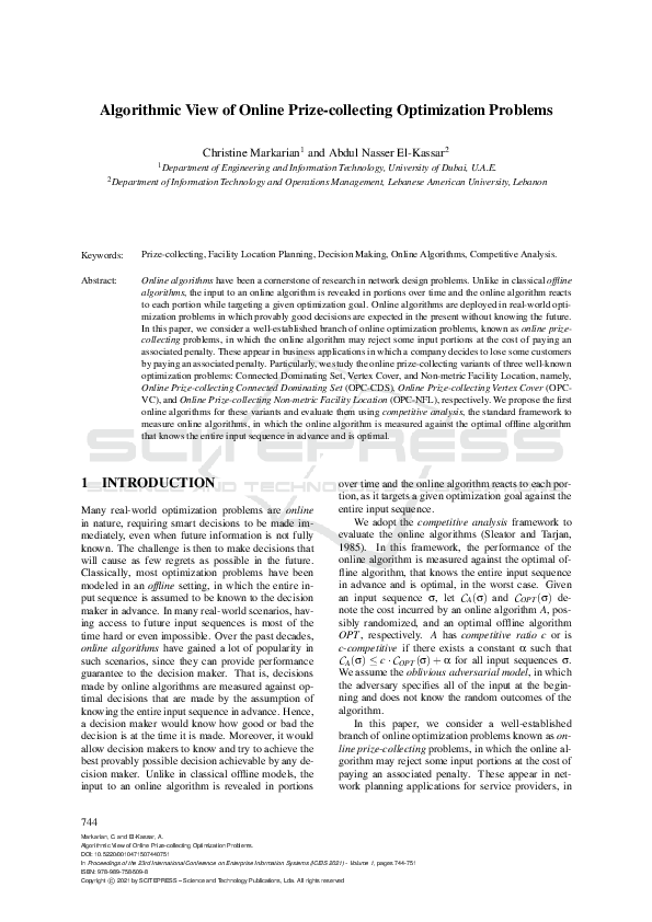 (PDF) Algorithmic View of Online Prize-collecting Optimization Problems