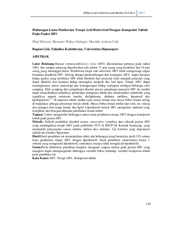 (PDF) Hubungan Lama Pemberian Terapi Anti Retroviral dengan Komposisi Tubuh pada Pasien HIV