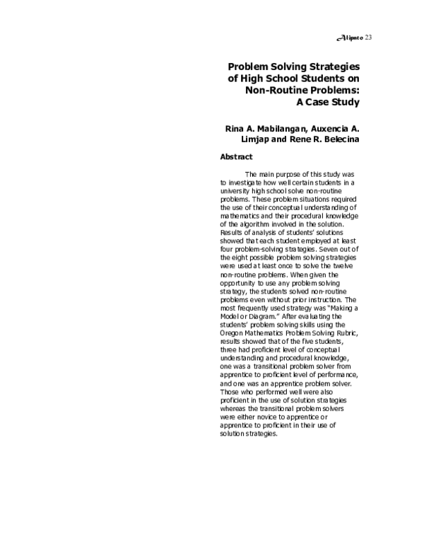 (PDF) Problem Solving Strategies of High School Students on Non-Routine Problems