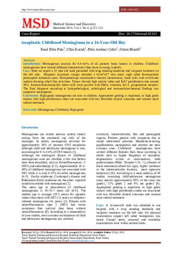 (PDF) Anaplastic Childhood Meningioma in a 16-Year-Old Boy | Emel Ebru ...
