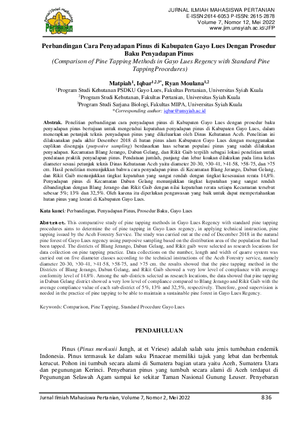 (PDF) Perbandingan Cara Penyadapan Pinus di Kabupaten Gayo Lues dengan ...