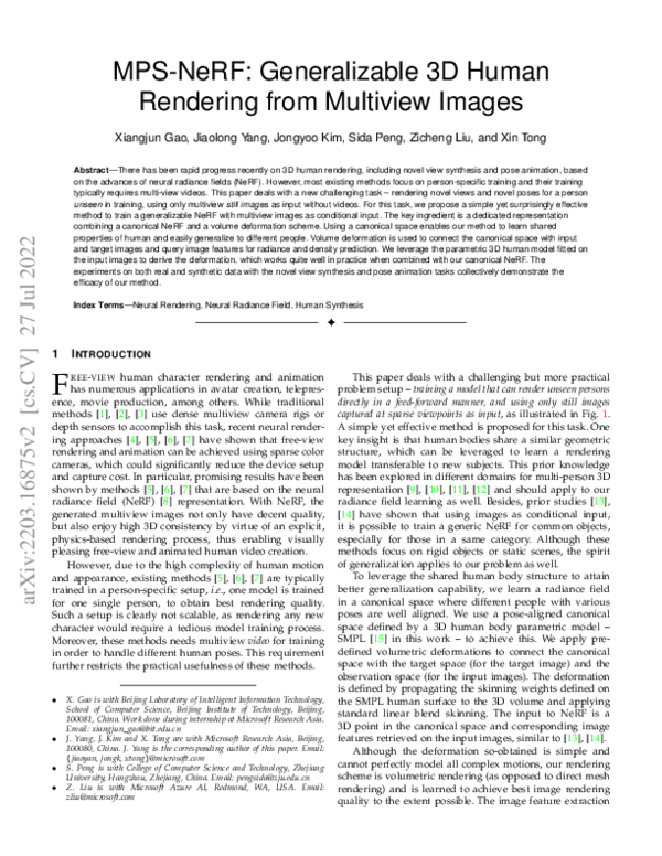 (PDF) MPS-NeRF: Generalizable 3D Human Rendering From Multiview Images