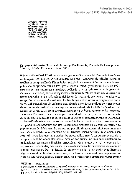 (PDF) En busca del texto. Teoría de la recepción literaria, Dietrich ...