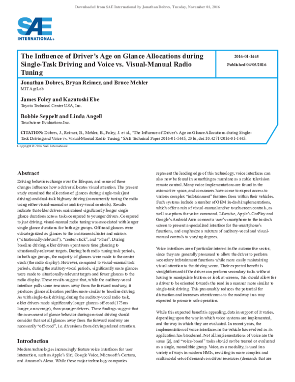 (PDF) The Influence of Driver’s Age on Glance Allocations during Single ...