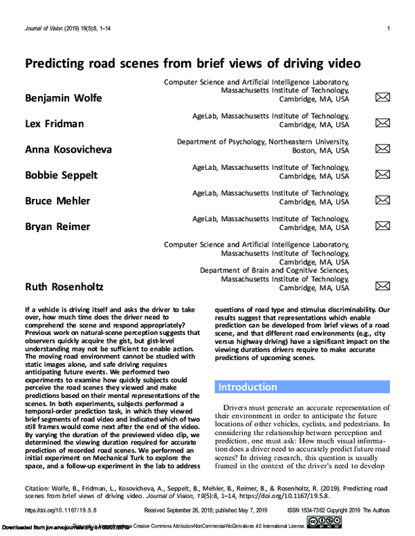 (PDF) Predicting road scenes from brief views of driving video