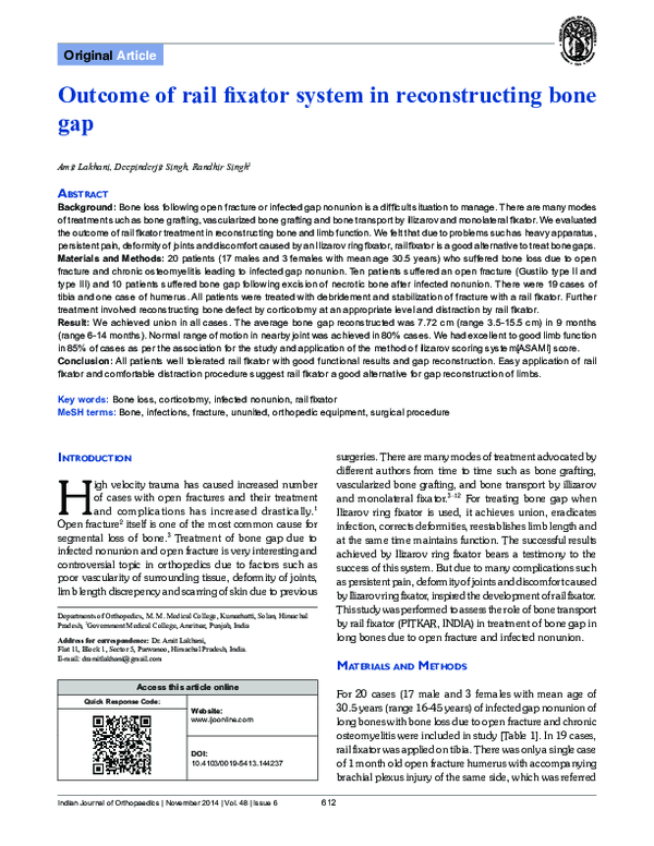 (PDF) Outcome of rail fixator system in reconstructing bone gap
