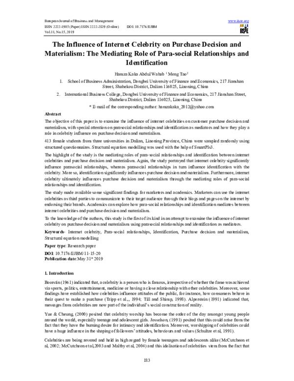 (PDF) The Influence of Internet Celebrity on Purchase Decision and ...