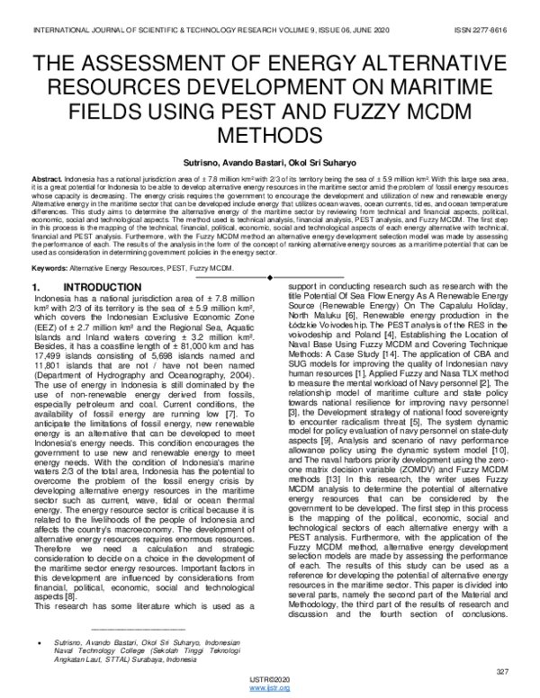 (PDF) The Assessment of Energy Alternative Resources Development on Maritime Fields Using Pest ...