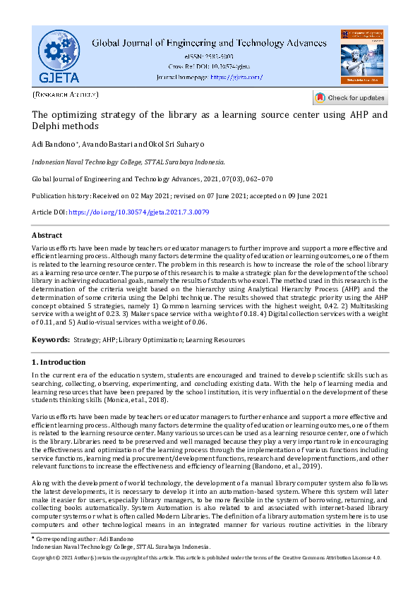 (PDF) The optimizing strategy of the library as a learning source ...