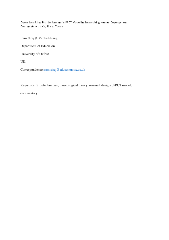 (PDF) Operationalizing Bronfenbrenner’s PPCT Model in Researching Human ...