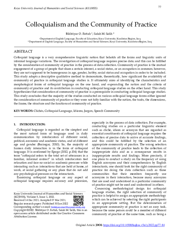 (PDF) Colloquialism and the Community of Practice