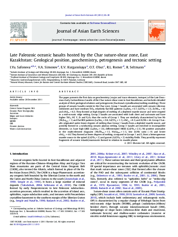 (PDF) Late Paleozoic oceanic basalts hosted by the Char suture-shear zone, East Kazakhstan ...