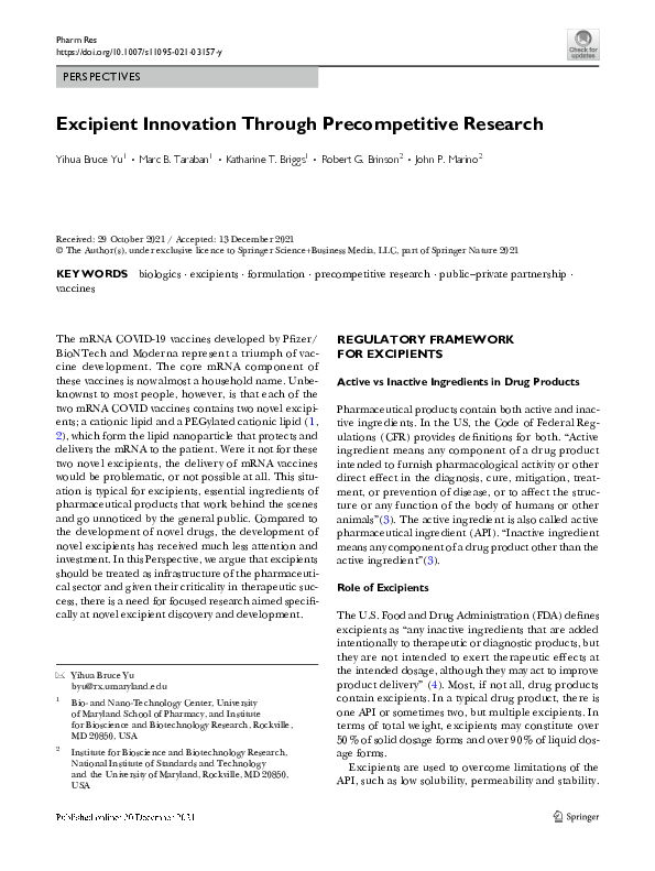 (PDF) Excipient Innovation Through Precompetitive Research