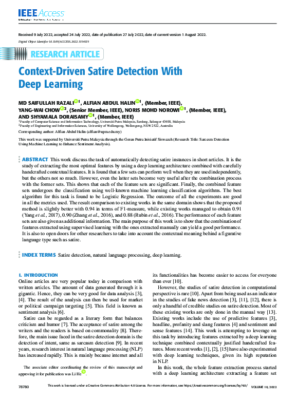 (PDF) Context-Driven Satire Detection With Deep Learning | saifullah razali - Academia.edu