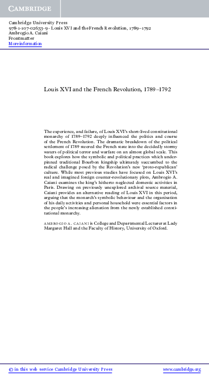 (PDF) Louis XVI and the French Revolution, 1789–1792