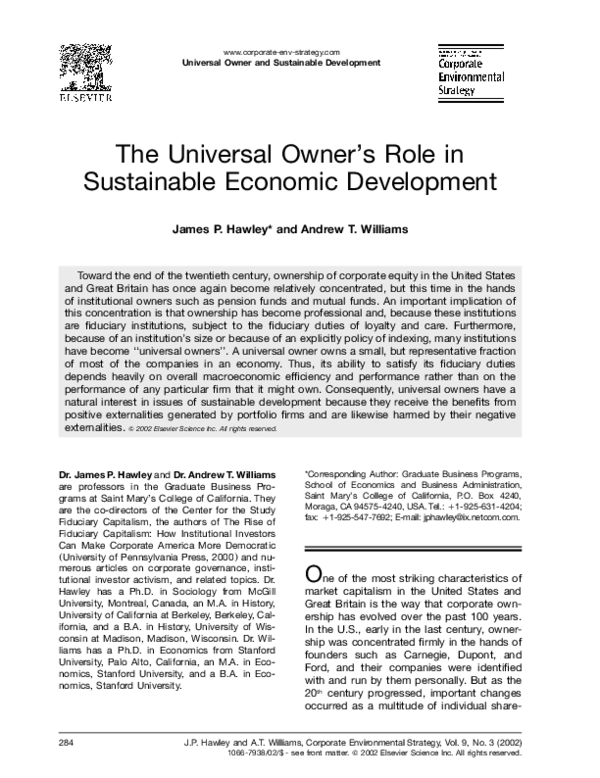 (PDF) The universal owner's role in sustainable economic development