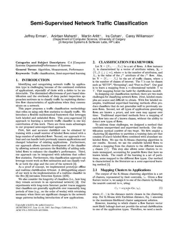 (PDF) Semi-supervised network traffic classification | Carey Williamson - Academia.edu