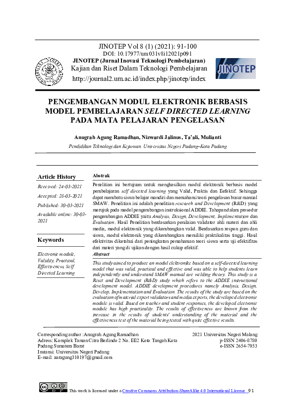 (PDF) Pengembangan Modul Elektronik Berbasis Model Pembelajaran Self Directed Learning pada Mata ...