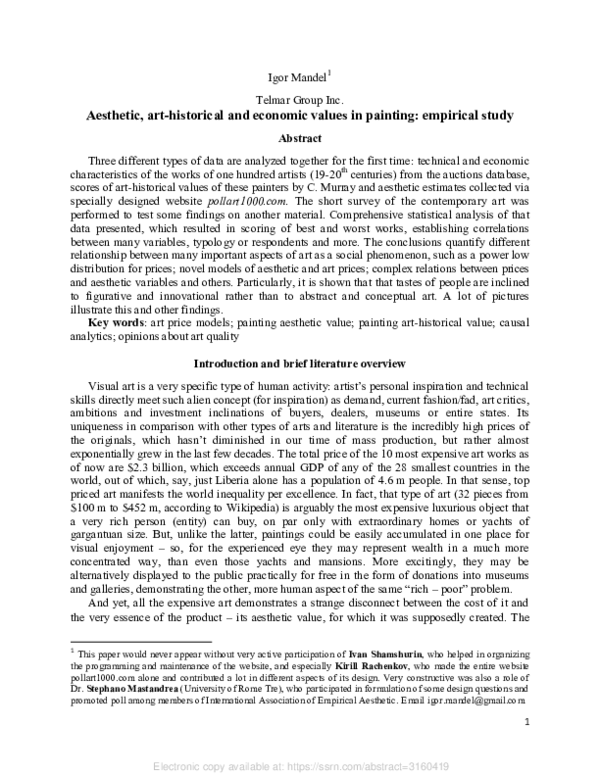 (PDF) Aesthetic, Art-Historical and Economic Values in Painting ...
