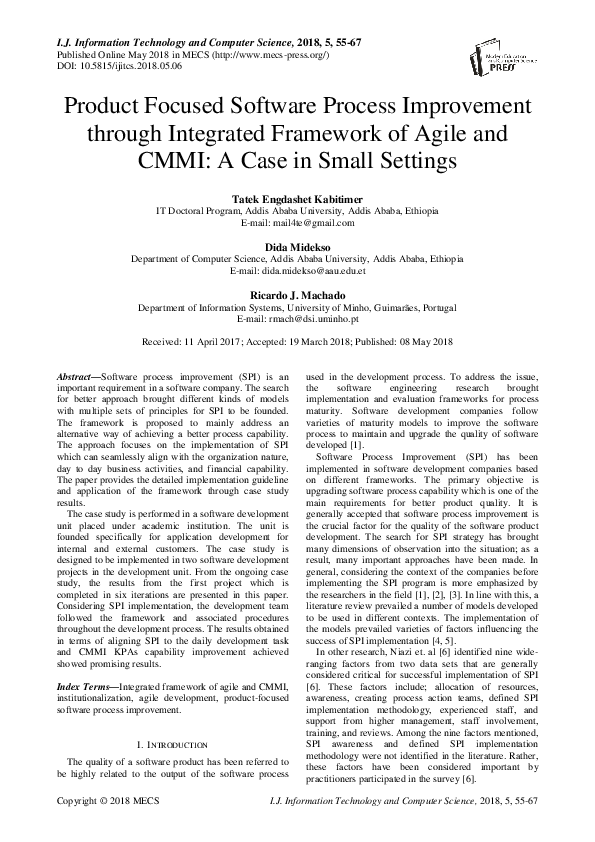 (PDF) Product Focused Software Process Improvement through Integrated Framework of Agile and ...