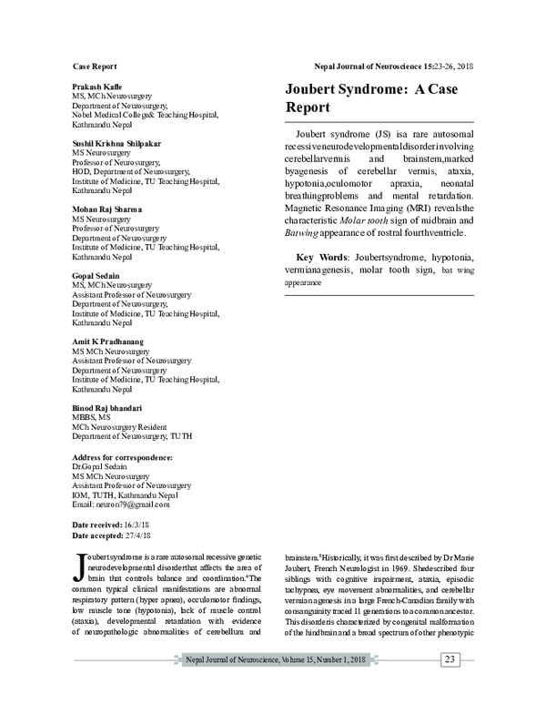 (PDF) Joubert Syndrome: A Case Report