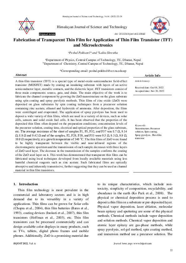 (PDF) Fabrication of Transparent Thin Film for Application of Thin Film ...