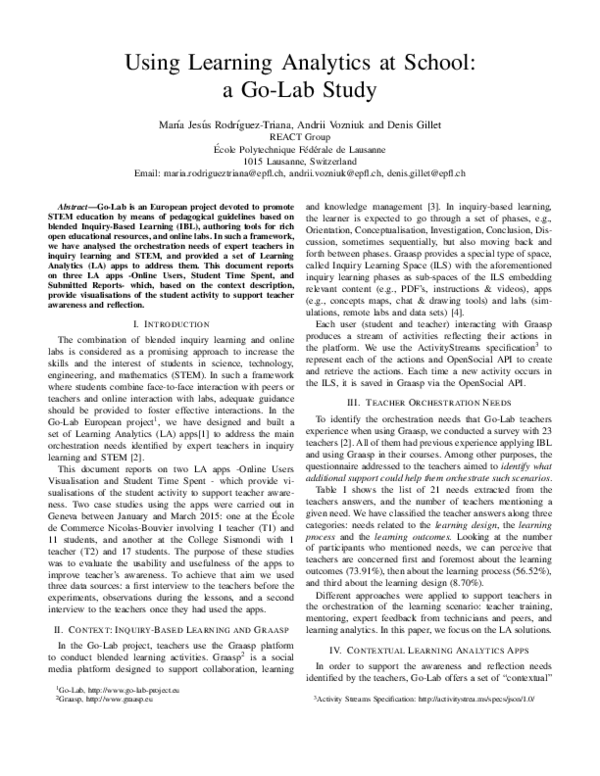 (PDF) Using Learning Analytics at School: a Go-Lab Study