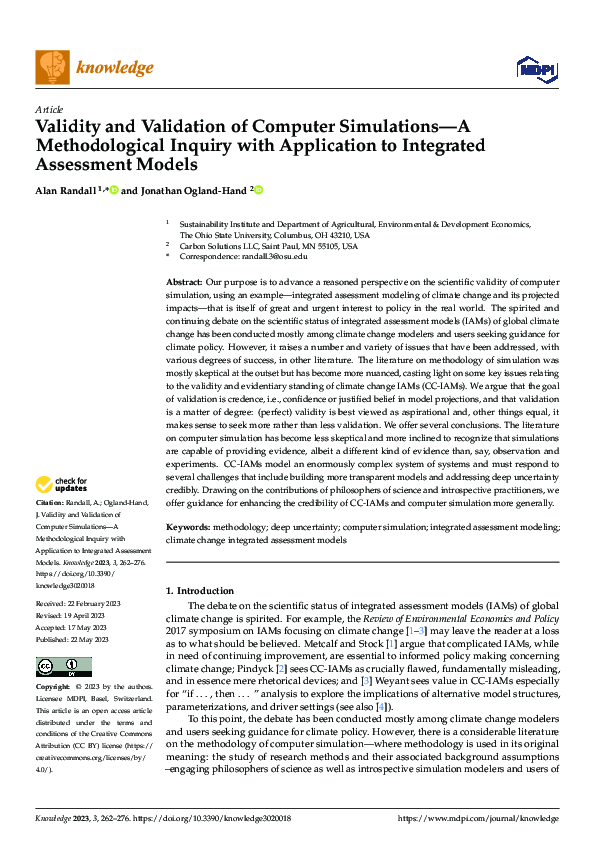 (PDF) Validity and Validation of Computer Simulations—A Methodological Inquiry with Application ...