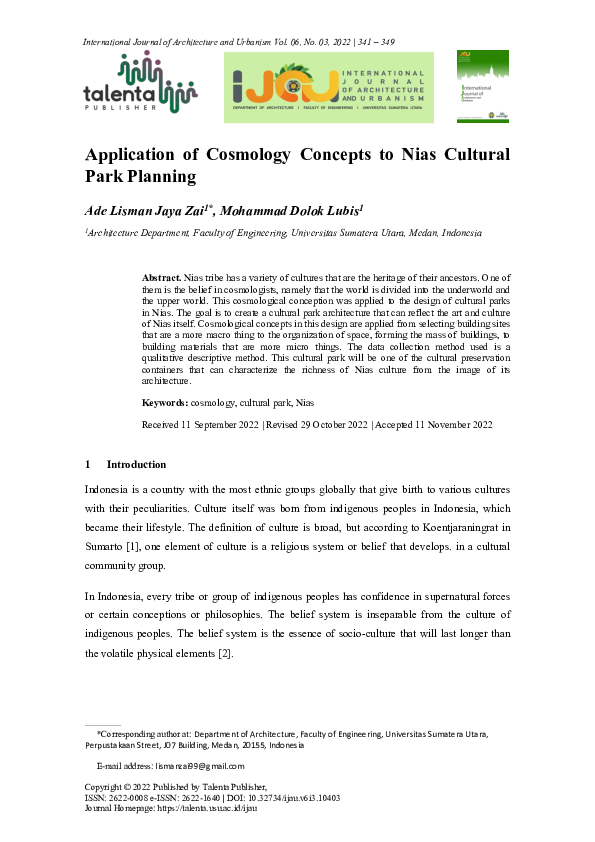 (PDF) Application of Cosmology Concepts to Nias Cultural Park Planning