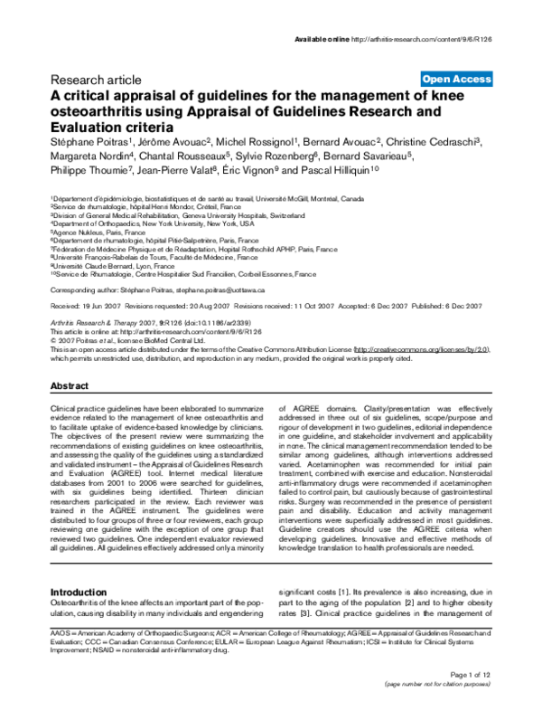 (PDF) A critical appraisal of guidelines for the management of knee ...