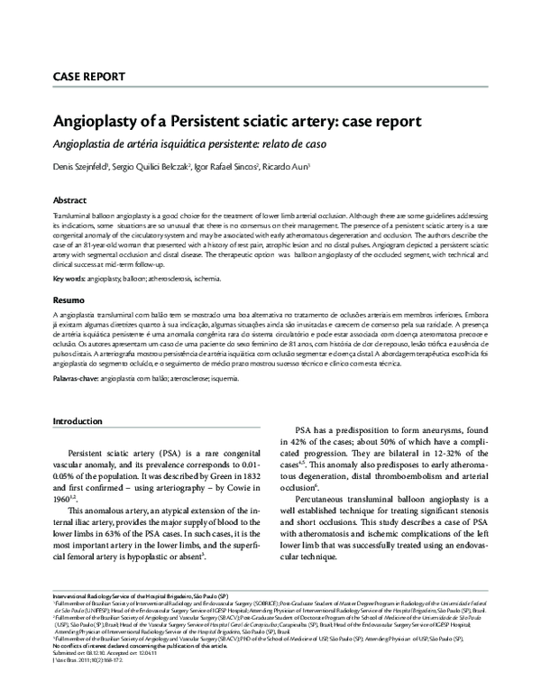 (PDF) Angioplasty Success in a Persistent Sciatic Artery Case