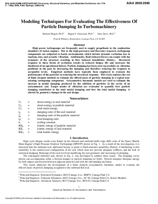(PDF) Modeling Techniques for Evaluating the Effectiveness of Particle Damping in Turbomachinery