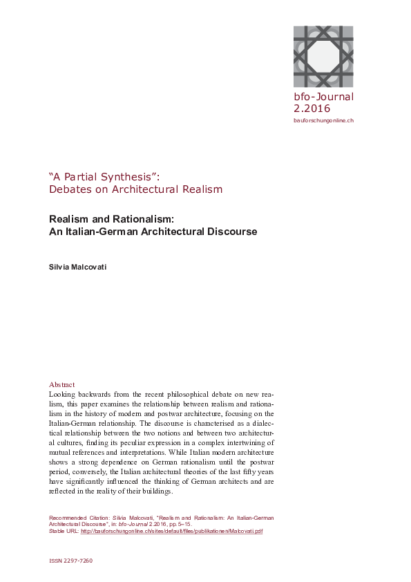 (PDF) Realism and Rationalism: An Italian-German Architectural Discourse