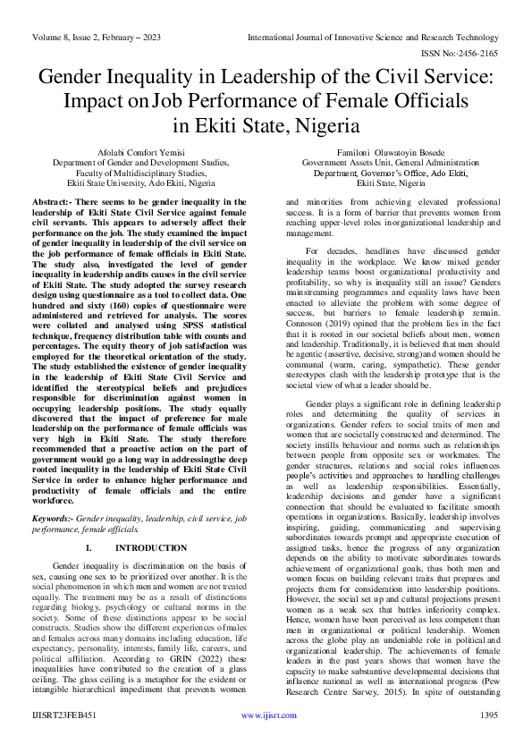 (PDF) Gender Inequality in Leadership of the Civil Service: Impact on ...