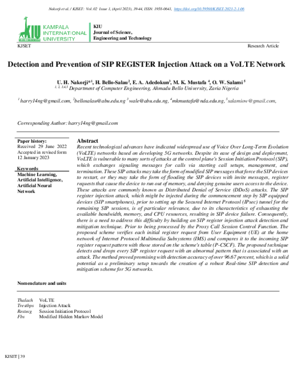 (PDF) Detection and Prevention of SIP REGISTER Injection Attack on a ...