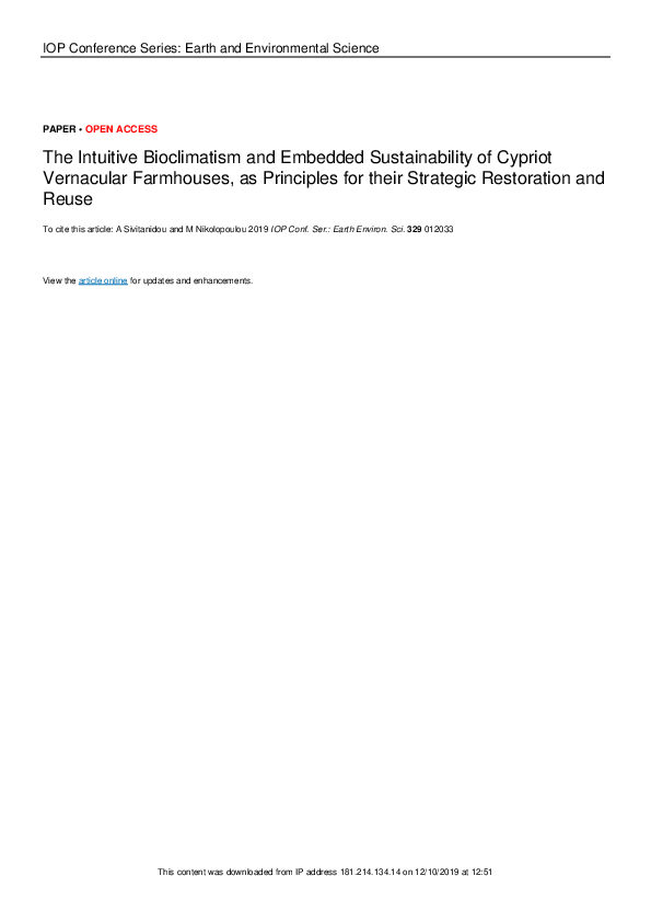 (PDF) The Intuitive Bioclimatism and Embedded Sustainability of Cypriot Vernacular Farmhouses ...