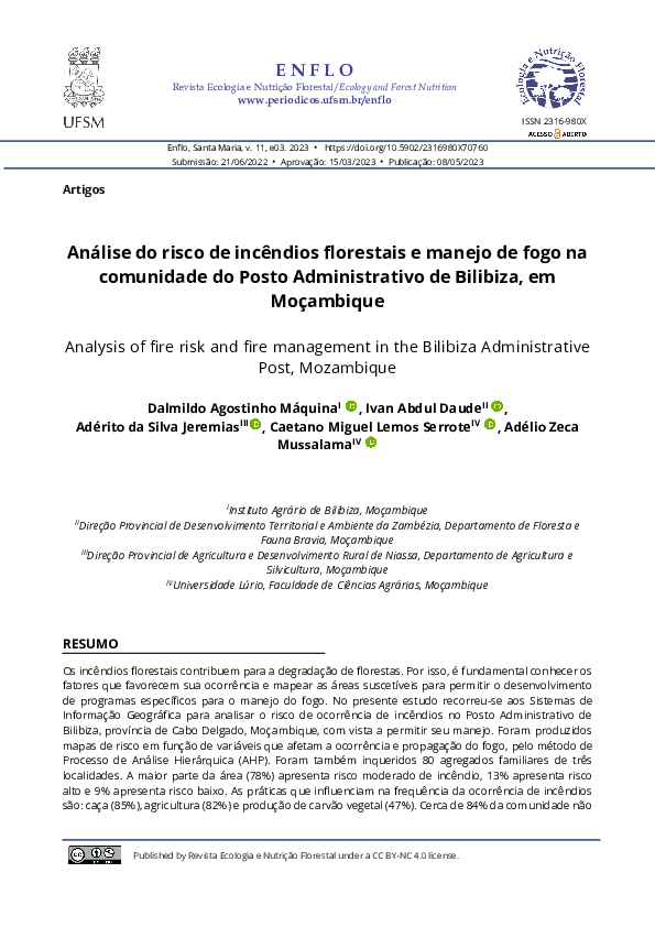 Análise do risco de incêndios florestais e manejo de fogo na comunidade ...