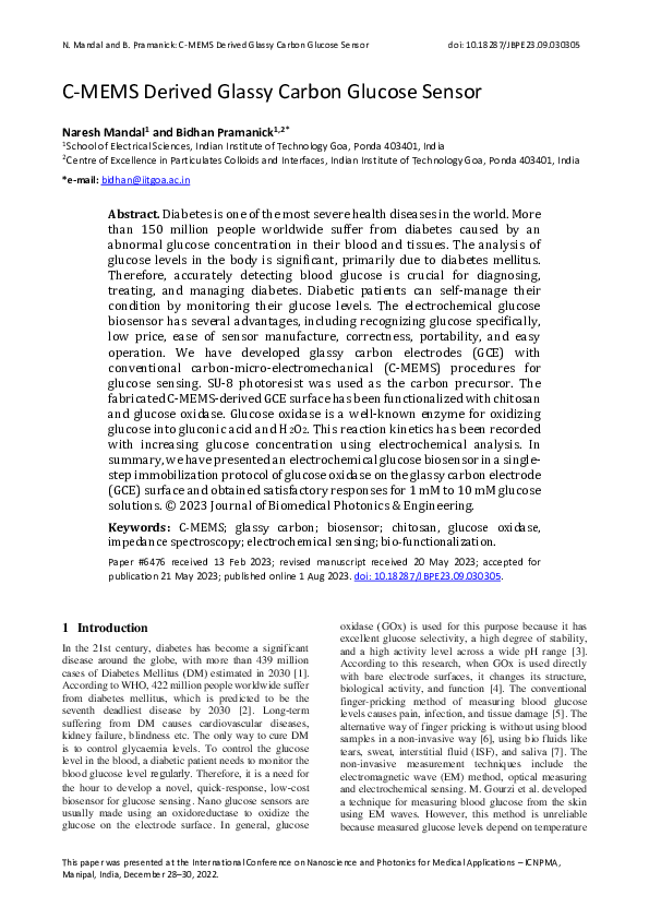 (PDF) C-MEMS Derived Glassy Carbon Glucose Sensor