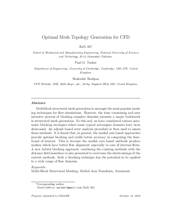 (PDF) Optimal mesh topology generation for CFD