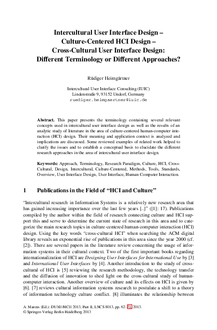 (PDF) Intercultural User Interface Design – Culture-Centered HCI Design – Cross-Cultural User ...