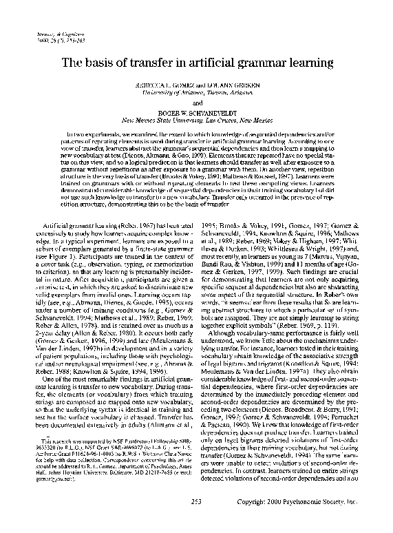 (PDF) The basis of transfer in artificial grammar learning