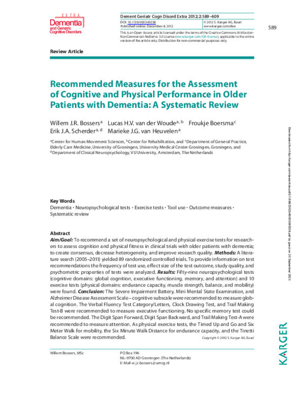 (PDF) Recommended Measures for the Assessment of Cognitive and Physical ...