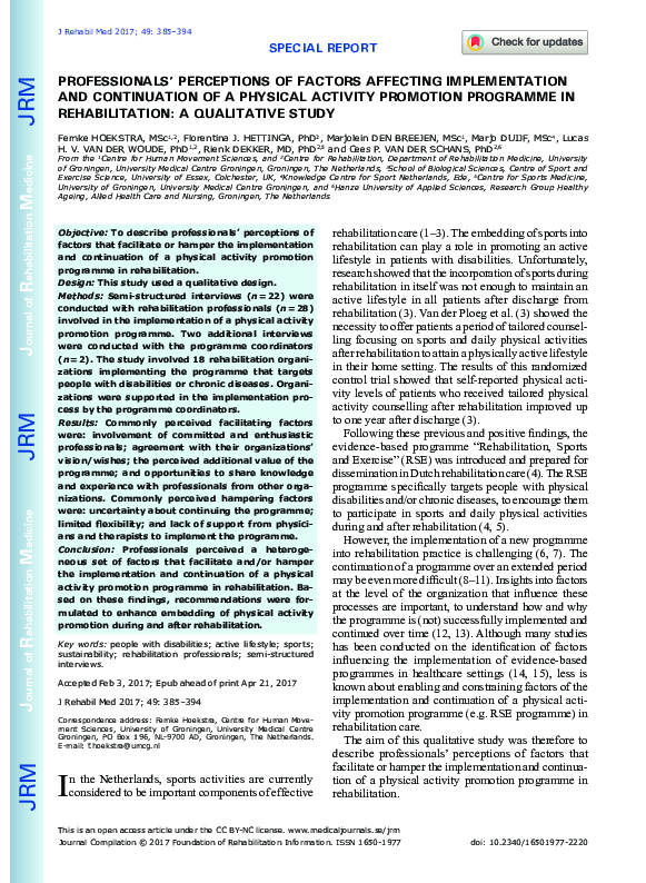 (PDF) Professionalsâ€™ perceptions of factors affecting implementation and continuation of a ...