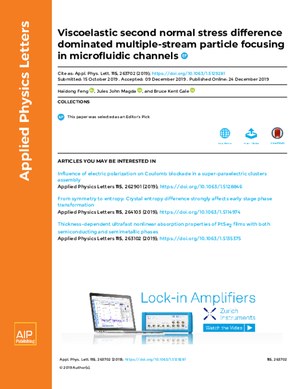 (PDF) Viscoelastic second normal stress difference dominated multiple-stream particle focusing ...
